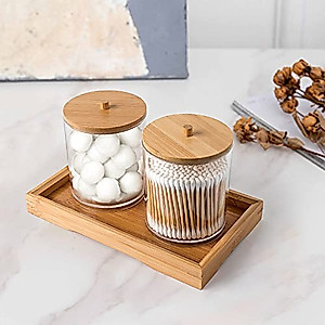 COSMARK 2 Pack Acrylic Qtip Holder Apothecary Jars with Bamboo Lids for Cotton Ball Pad Round Swab