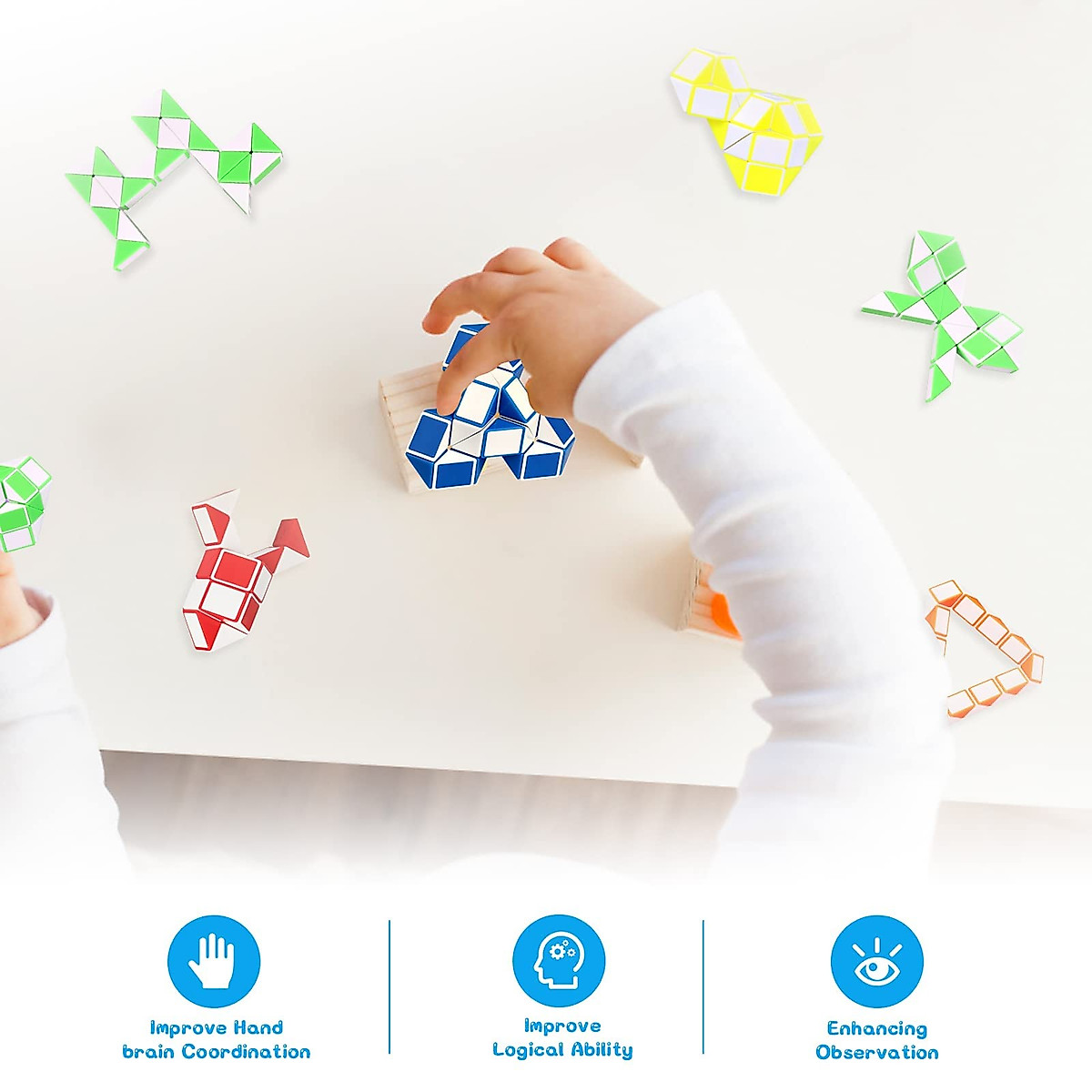 Ganowo 18 Pack Fidget Snake Cube Mini Twist PuzzleToys for Kids Teens Stocking Stuffer, Birthday Party Favors, Goodie Bags Fillers (yellow)