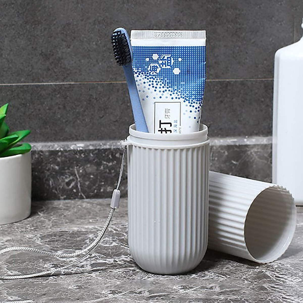 KBS Toothbrush Holder Case Cover 2 Pack Capsule Shape Container Travel Camping Business Trip Bathroom (Pink - Blue) Plastic