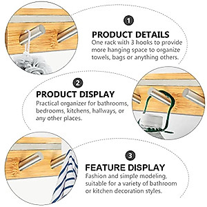 DOITOOL Wooden Wall Mounted Coat Rack Toilet Towel Rail Rack with 3 Hooks Towel Robe Coat Rack for Entryway or Closet Bathroom Storage Racks for Towels & Bath Robes,Bamboo