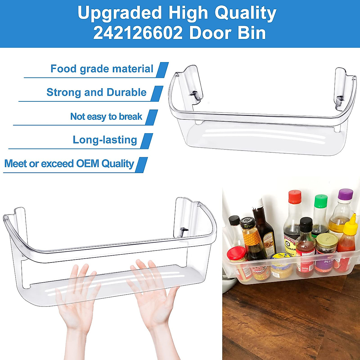 UPGRADED 242126602 Refrigerator Door Bin Shelf Replacement For Frigidaire Refrigerator Door Shelf Bin - Side Shelf Rack Parts AP6278233 PS12364199 4547407, FIT Bottom 2 Replacement Shelves