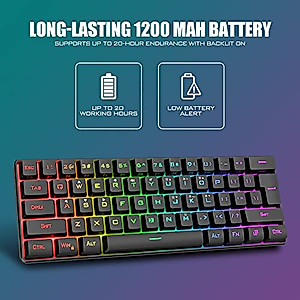 RedThunder 60% Wireless Gaming Keyboard, Rechargeable RGB Backlit Ultra Compact Mini Gaming Keyboard, Ergonomic Waterproof Mechanical Feeling Keyboard for PC, MAC, Laptop, PS4, PS5, Xbox ONE Gamer
