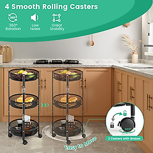 Giantex 3-Tier Fruit Vegetable Basket with Rollers - 35" Tall No Assembly Required Metal Wire Storage Organizer Trolley Cart, Tool-Free Assembly One-Second Folding Utility Cart with Wheels