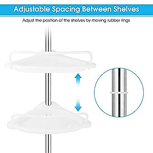Corner Shower Caddy, Shower Caddy Tension Pole Storage Shelves, Stainless Steel Rod, Adjustable Bathroom Shower Caddy for Shampoo Soap Tower, White