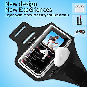 Karvense Running Phone Holder, Arm Band for Running for iPhone & Samsung Galaxy, Cell Phone Armband Holder for Walking, Gym, Workout, Men, Women, w/Adjustable Strap & Zipper Pocket (Black-L)