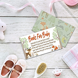 Woodland Creature Books for Baby Shower Request Cards (50 Pack), Baby Shower Invitation Inserts.