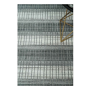 Modern Hand Made Stripes Scandinavian Blended Wool Flatwoven Area Rug, Ivory, Gray and Brown, 8x10 | KE23810