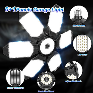 Led Garage Lights 6 Pack Garage Lights 200W Garage Light Led Shop Light Deformable Led Garage Lights Ceiling Led Lights for Garage Lights Led Shop Lights E26 E27 Garage Lights for Basement Attic