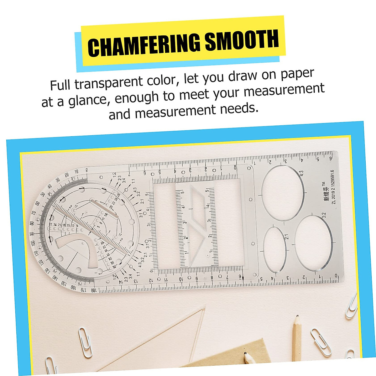 MAGICLULU 1 Set Drawing Ruler Clear Measuring Mathematics Measuring Ruler Clear Graphic Design Ruler Mathematics Measuring Circle Scale Ruler Plastic Multifunction Student Tape Measure