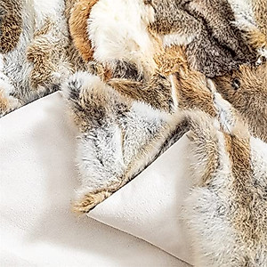 Soft Real Rabbit Fur Throw Blanket Rug Patchwork Skin Fur Rug Leather Pelt Home Kitchen Bed Throws 6.6ft x 6.9ft