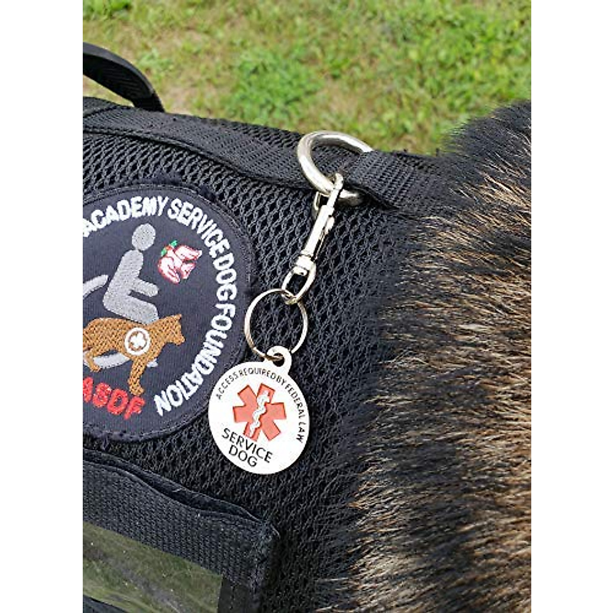 ActiveDogs.com Double Sided Service Dog Chrome Tag, ADA Access Required Federal Law Clip Tag w/Red Medical Alert Symbol - 1.25"