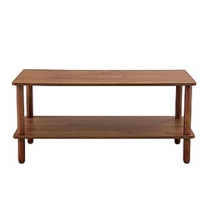 GIA Modern 2-Tier Coffee Table with Open Storage Shelf, Rectangular Living Room Center Table with Rounded Rubberwood Legs, Durable & Stable Wooden Furniture,Walnut Brown