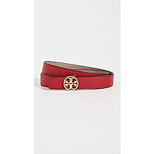 Tory Burch Women's 1" Miller Reversible Belt, Red Apple/Gray Heron/Gold, M