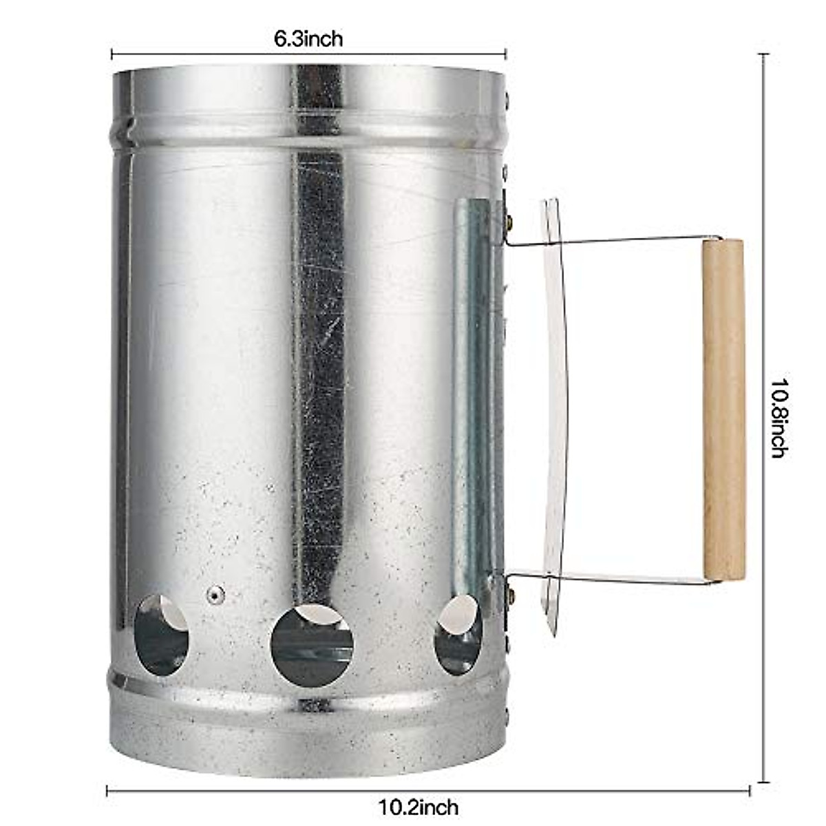 11" H X 7" D Grill Barbecue BBQ Galvanized Steel Metal Charcoal Chimney Starter for Grilling Outdoor Cooking/Camping Accessories