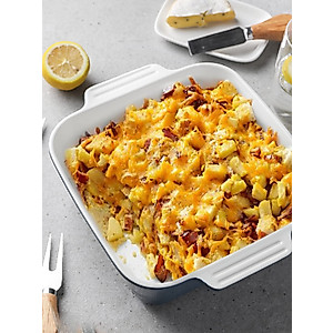 ZONESUM Baking Dish, 8x8 Lasagna Pan Deep, Ceramic Square Casserole Dishes for Oven, Baking Pan with Handle, for Brownie, Cake, Lasagna, Casserole, 2 Quart, Home Gift, Airy Blue