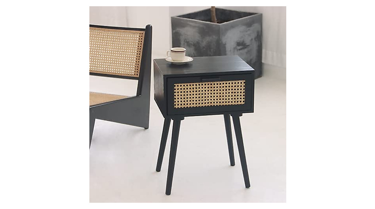 Stylish AWASEN Mid Century Nightstand with Rattan Drawer