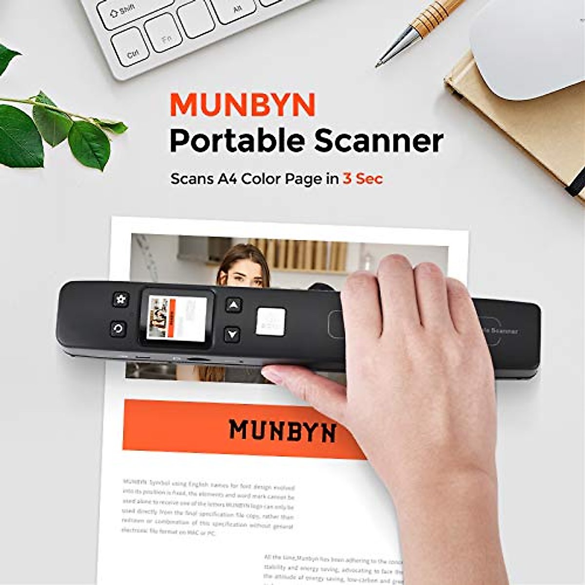 MUNBYN Portable Scanner, Photo Scanner for Documents Pictures Texts in 1050DPI, Flat Scanning, Included 16GB Card, Photo Scanner uses Built-in Wi-Fi or USB Uploads Images to PC or Cellphone, No Driver