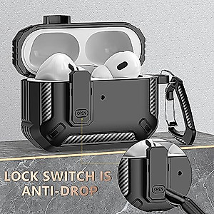 Polislime Airpods Pro 2nd Generation Case Cover,with Cleaner kit & 3 Pairs Replacement Ear Tips (/S/M/L),Military Armor Hard Shell Protective with Lock for Apple AirPods Pro 2nd Charging Case-Black