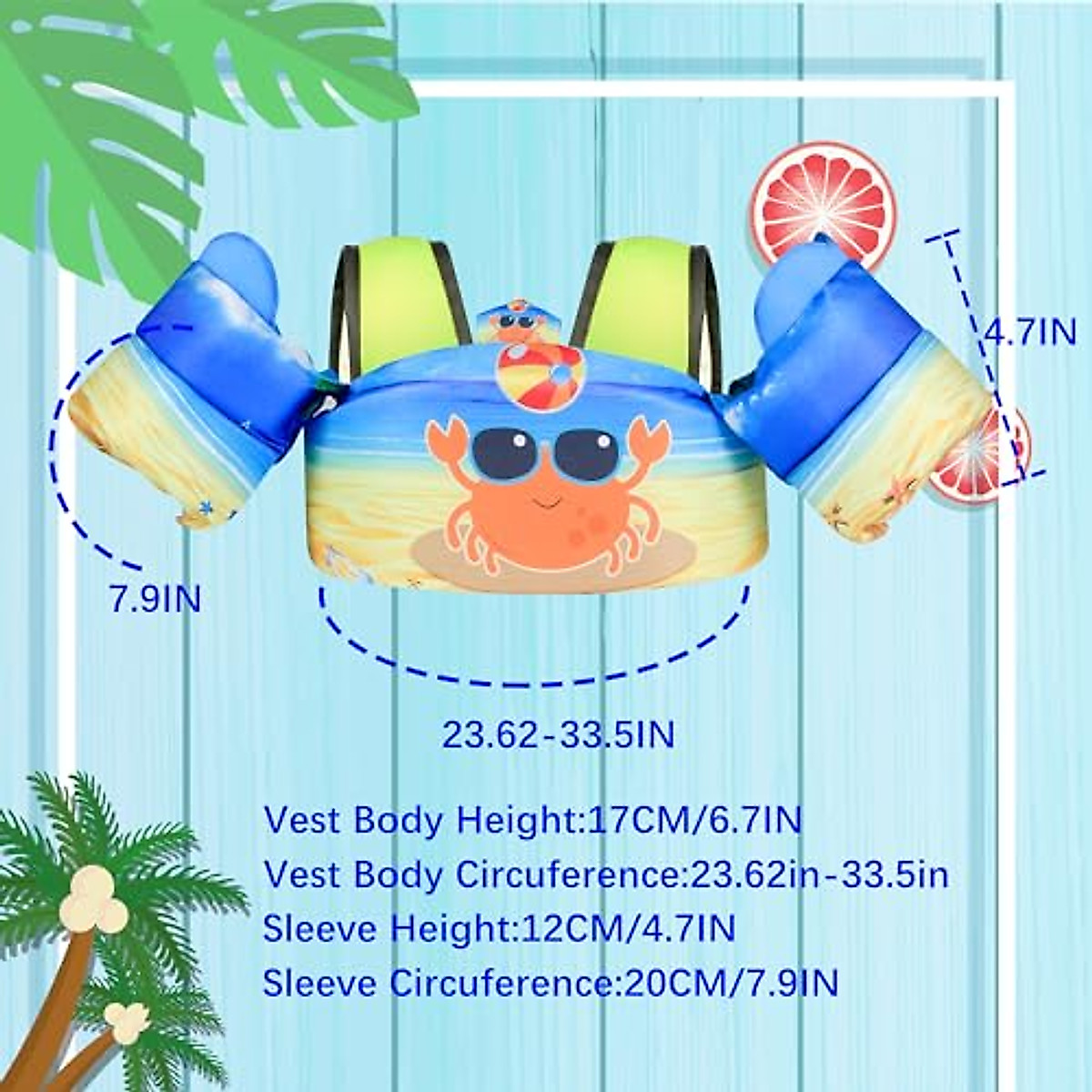 Elejolie Toddler Swim Vest for Child Learn Swiming Training,Infant Safety Swimmies Aid Jacket for Kids 2 3 4 5 6 Years Old,Arm Water Wings for Baby 22-66lbs