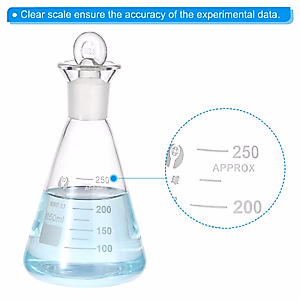 PATIKIL Erlenmeyer Flask, 250ml 8.5oz Narrow Mouth Graduated Flasks with Glass Stopper Borosilicate Glass Flasks with Printed Graduation for Lab Experiment Chemistry Science