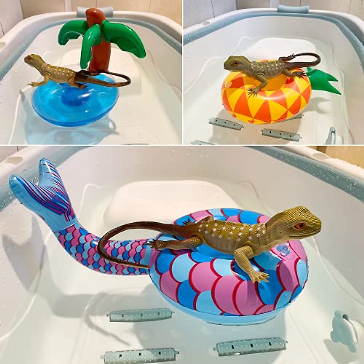 KUDES 9 Pack Bearded Dragon Bathe Float Bathtub Toys + 1 Inflatable Needle, Lizard Swimming Toys with Enjoy The Bath Time for Bearded Dragon Hamster and Other Small Animals