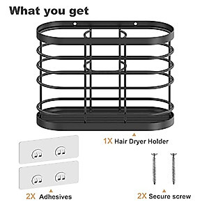 stusgo Hair Dryer Holder, Black Wall Mount Hair Organizer Storage Bathroom Counter Tool,Metal Wire Cabinet Blow Hair Styling Tools Care Stand Gadgets for Curling Iron,Hair Brush,Straightener Holder