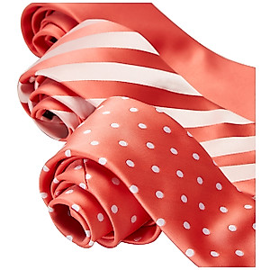 Stacy Adams Men's 3 Pack Satin Neckties Solid Striped Dots with Pocket Squares, Coral, One Size