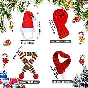 6 Pieces Christmas Dog Santa Hat and Scarf Include 3 Adjustable Christmas Cat Hat and 3 Pet Knit Red Scarf with White Pompom Ball Striped Scarf Winter Pet Accessory for Small Medium Large Dog