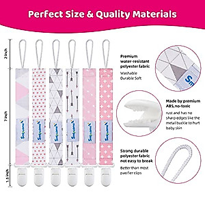 Smlpuame Pacifier Clip Girl,6 Pack Stylish Binky Clips Strap for Baby Girls,Paci Holder with Clip Lightweight Universal Fits Most Pacifiers Teether Toy Teething Ring Soothie,Baby Gifts(Pink & Grey)