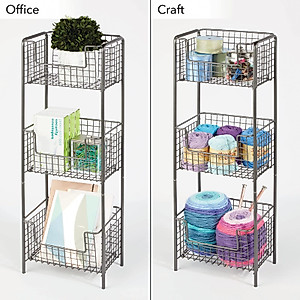 mDesign Steel Freestanding Storage Organizer Tower Rack Basket Shelf, Metal 3-Tier Furniture Unit for Master/Guest Bathroom, Powder Room - Holds Bath Towels, Soap - Concerto Collection - Graphite Gray
