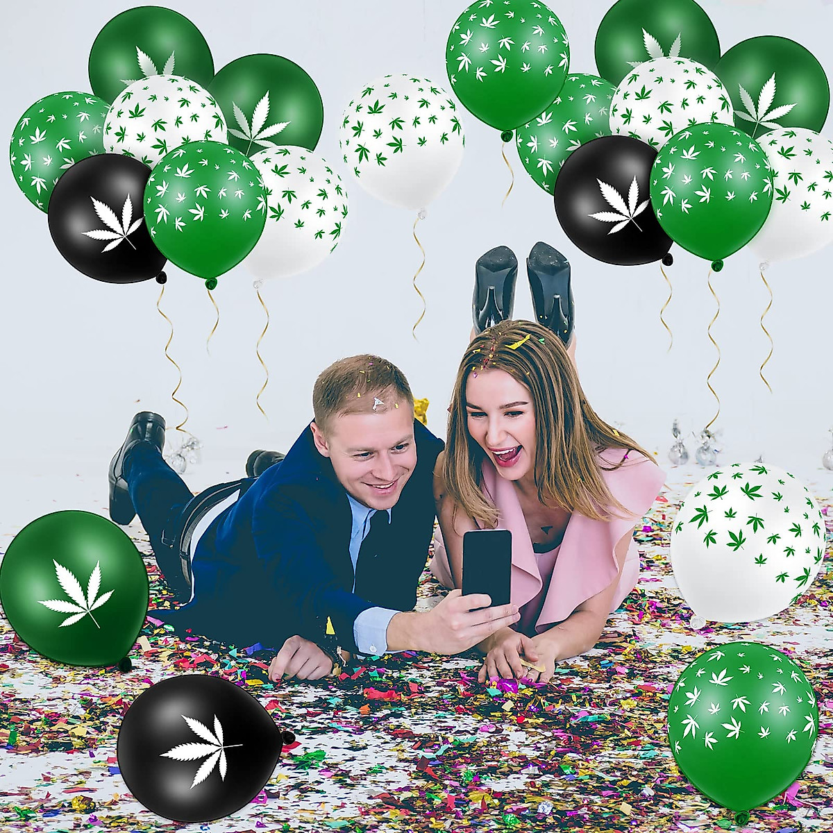 48 Pieces Weed Balloons Pot Leaf Balloons Weed Decor Leaf Print Balloons Themed Gifts for Hawaii Style Tropical Party Supplies Decorations