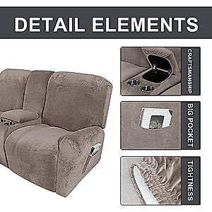 cjc Reclining Loveseat with Middle Console Slipcover, 8-Piece Velvet Stretch Loveseat Reclining Sofa Covers, 2 seat Loveseat Recliner Cover, Thick, Soft, Washable, Loveseat Slipcovers(Taupe)