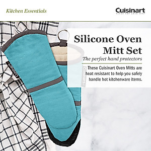 Cuisinart Silicone Oven Mitts, 2 Pack – Heat Resistant To 500 Degrees – Handle Hot Kitchen Items Safely – Non-Slip Silicone Grip Oven Gloves with Insulated Deep Pockets and Hanging Loop – Aqua