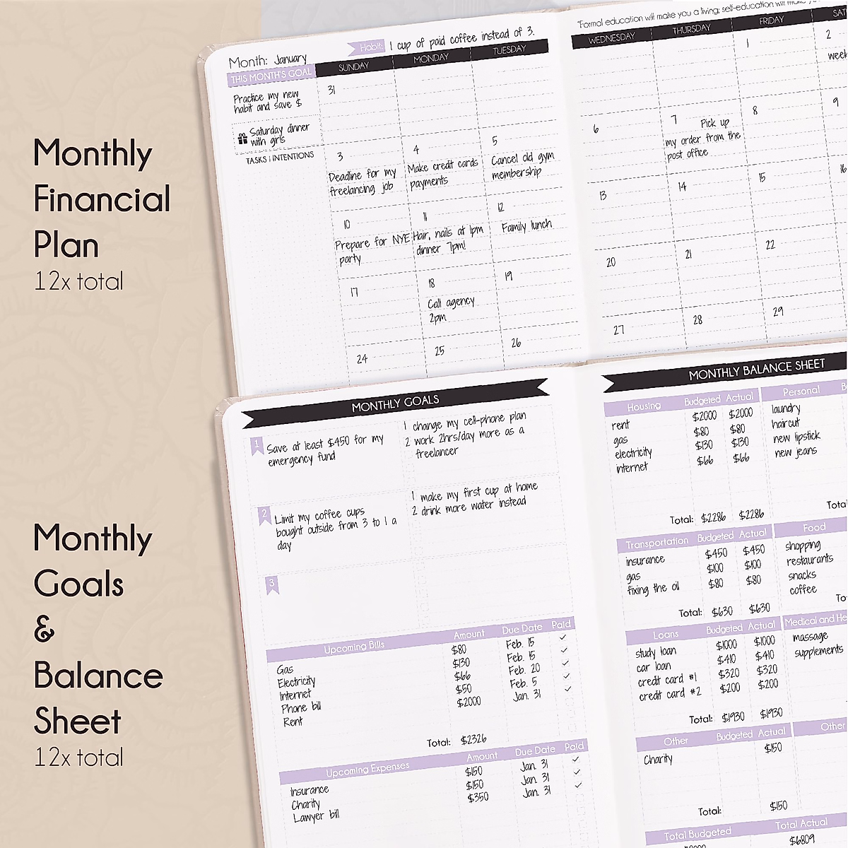 Financial Planner, Monthly Budget Planner and Monthly Bill Organizer - 12 Month Journey to Financial Freedom, Monthly Budget Book Planner, Money Saving Book a Budgeting Planner or Finance Planner