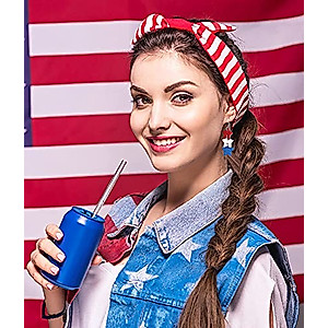 MOROYA 25 Pairs 4th of July Independence Day Leather Earings for Women Lightweight Star Gnome Smile Hat Patriotic Teardrop Dangle Earrings American Flag Earrings Set July 4th Decoration