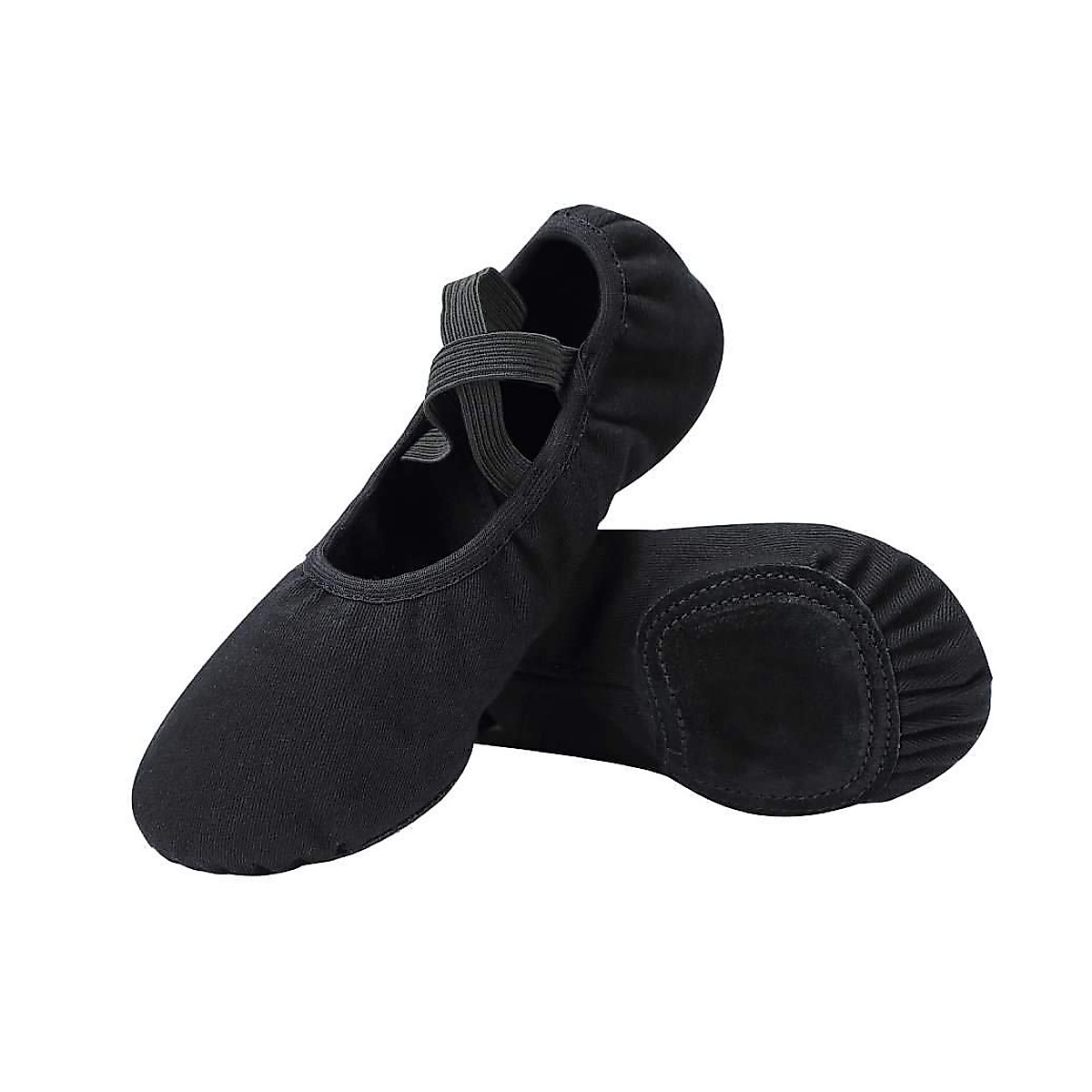 Linodes Dance Shoes for Girls Stretch Canvas Split Sole for Women-Black-9M