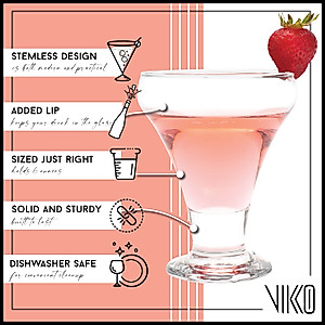 Vikko Cocktail Glasses Set of 6, Crystal Clear 6 Ounce Stemless Martini Glasses, Elegant Glasses for Martini, Vodka, Cocktail