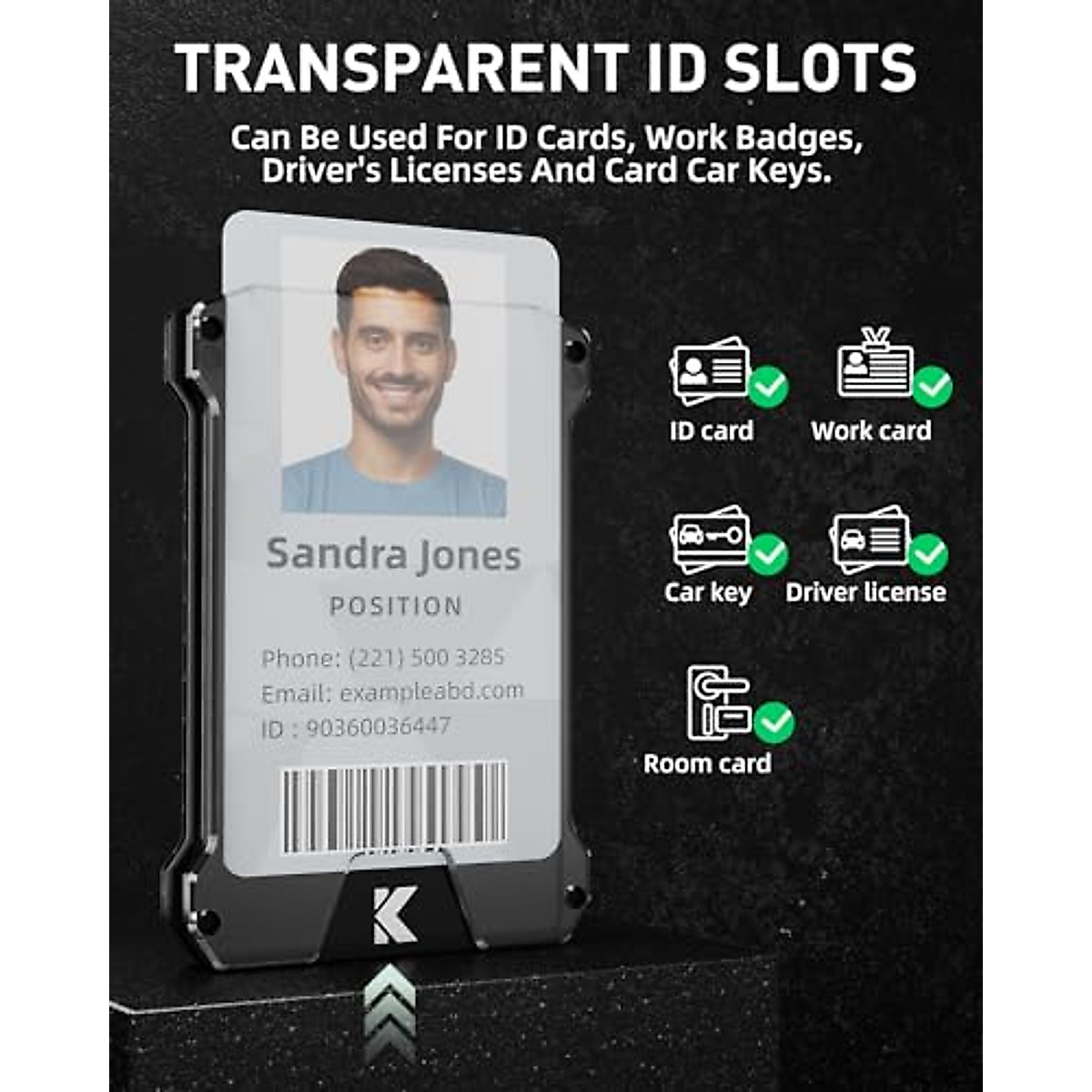 Keymarx Metal Wallet for Men Minimalist Wallet with Clear ID Card Holder Slim RFID Blocking Front Pocket Carbon Fiber Wallet Money Clip Tactical Wallet Gift for Men