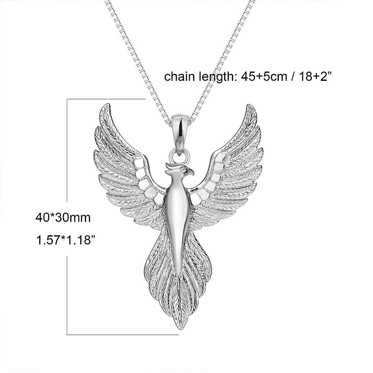 LQXY 925 Sterling Silver Phoenix Necklace, Rise From the Ashes Firebird Pendant Necklace for Women