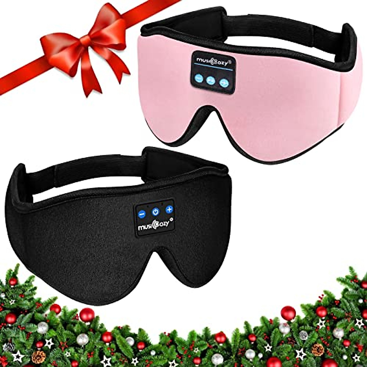 MUSICOZY Sleep Headphones 3D Bluetooth Headband, Wireless Sleeping Eye Mask Earbuds for Side Sleepers, Air Travel, Meditation, Built-in Ultra Soft Thin Speakers Washable, Pack of 2