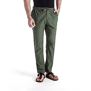 MUSE FATH Men's Linen Casual Lightweight Drawstring Elastic Waist Summer Beach Pants-Green-XXXL