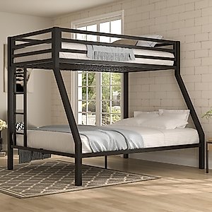 MUTICOR Modern Twin Over Full Metal Loft Bed with Ladder for Junior & Adults, Space-Saving Bunk Bed Frame, Sturdy & Durable, Ideal for Bedrooms, Dorms, and Guest Rooms, Black