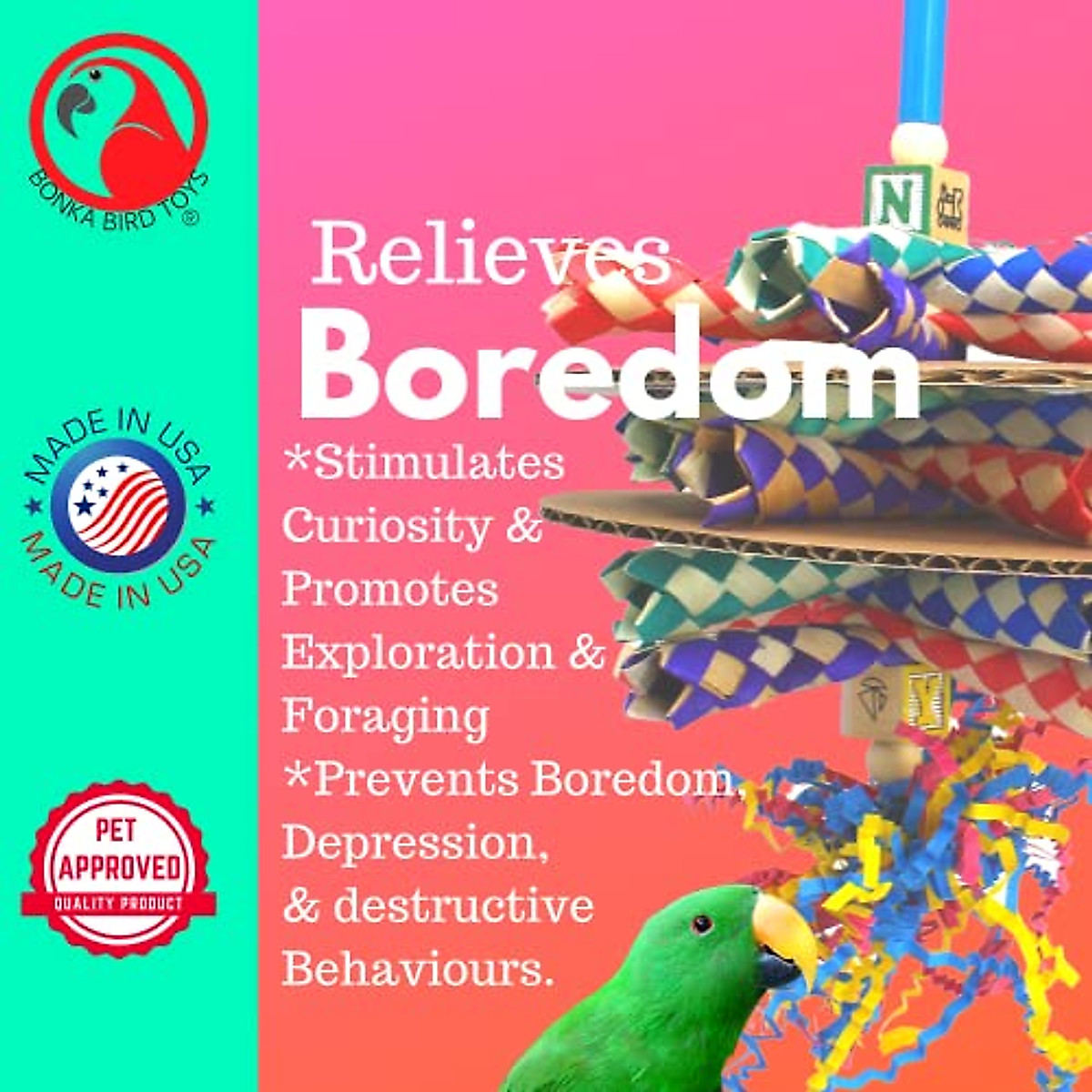 Bonka Bird Toys 2308 Trap Sandwich Small Medium Bird Toy Bamboo Woven Finger Forage Treat Traps Cardboard Wood Chew Cockatiels Parakeets Conures and Other Similar Birds.