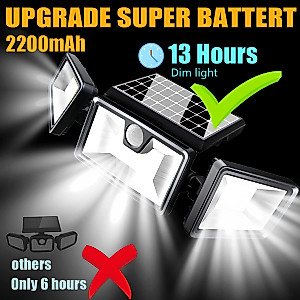 DooLv Security Solar Motion Lights Outdoor, 214 LEDs 1500LM Spot Flood Light-Wide Adjustable 360° 3 Heads with 3 Modes, Wireless Motion Sensor 35ft- IP65 Waterproof Solar Powered 2200mah (2 Pack)