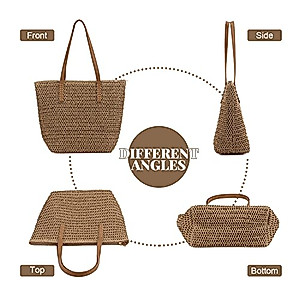 SUKUTU Women Summer Straw Bag Large Capacity Beach Tote Handbag Handmade Woven Vacation Shoulder Bag Purse