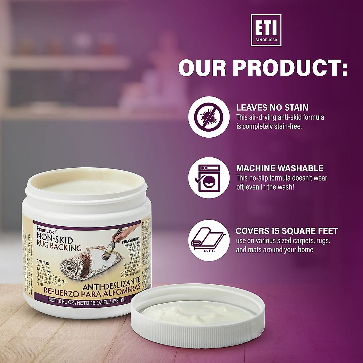 Environmental Technology Fiber-Lok Non-skid Backing (16 oz) Anti-Slip Natural Rubber Coating for Kitchen Rugs, Hardwood Floor Mats, Slippers, Runners, Carpets |Non-stain Machine-Washable Area Grippers