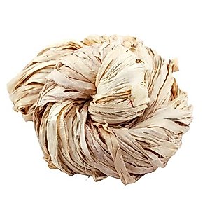 DARN GOOD YARN Recycled Sari Silk Ribbon Yarn Vintage Ivory Off-White Dyeable 100 Grams, 50 Yards, 1 Skein Handmade one of a Kind