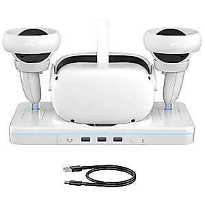VR Charging Dock for Oculus Quest 2, Charging Stand for Meta Quest 2, VR Accessories Charging Station Charge Headset Controller with USB-C Cable Support Colorful Lights