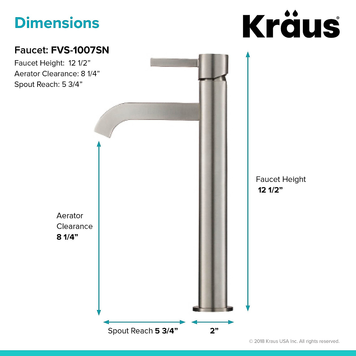 KRAUS Ramus™ Single Handle Vessel Sink Bathroom Faucet in Satin Nickel, KVS-1007SN