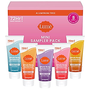 Lume Whole Body Deodorant 5 Pack Sampler - Invisible Cream Minis - 72 Hour Odor Control - Aluminum & Baking Soda Free (Clean Tangerine, Lavender Sage, Peony Rose, Toasted Coconut, Unscented)